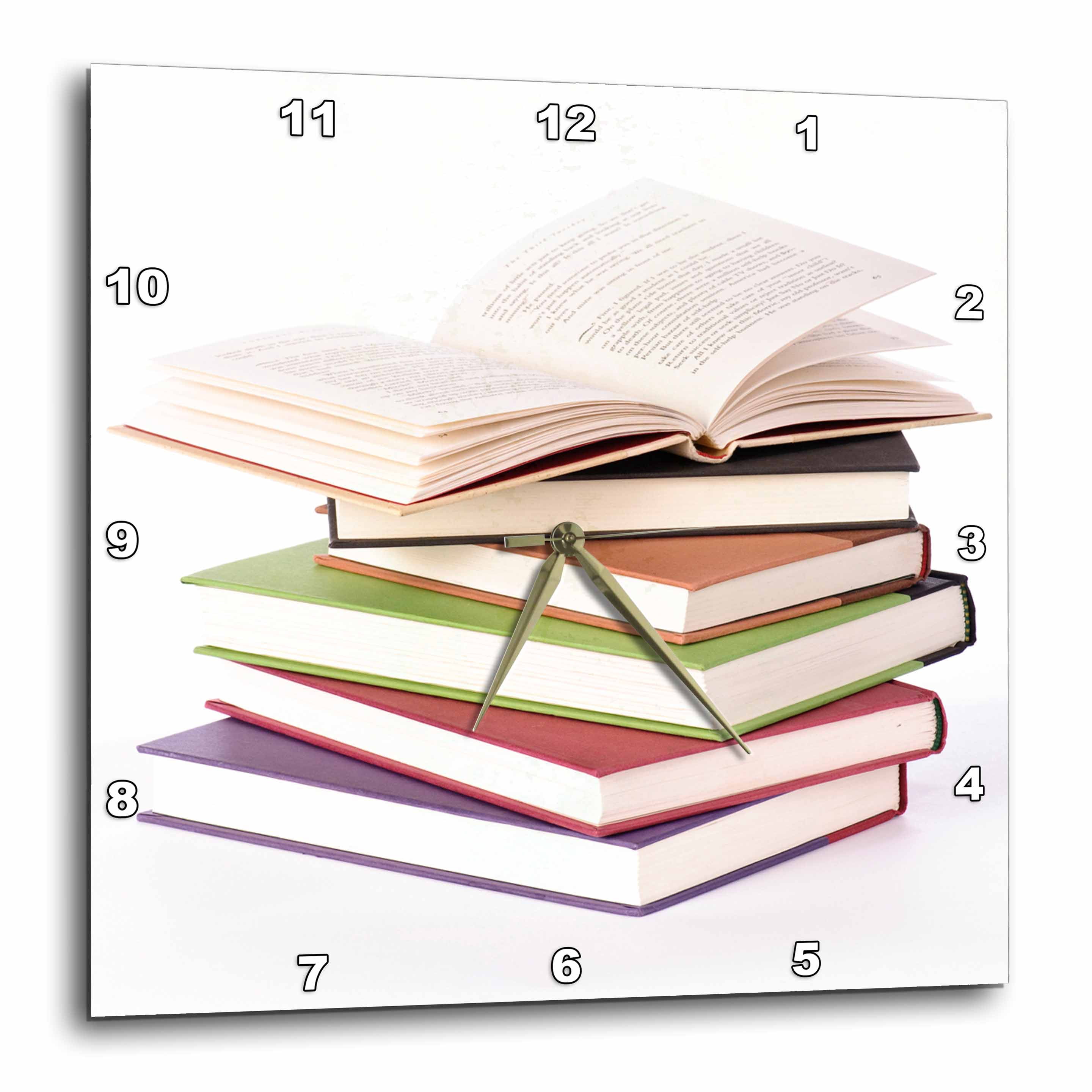3drose, Stack of Books on a White Background., 10x10 Wall Clock ...