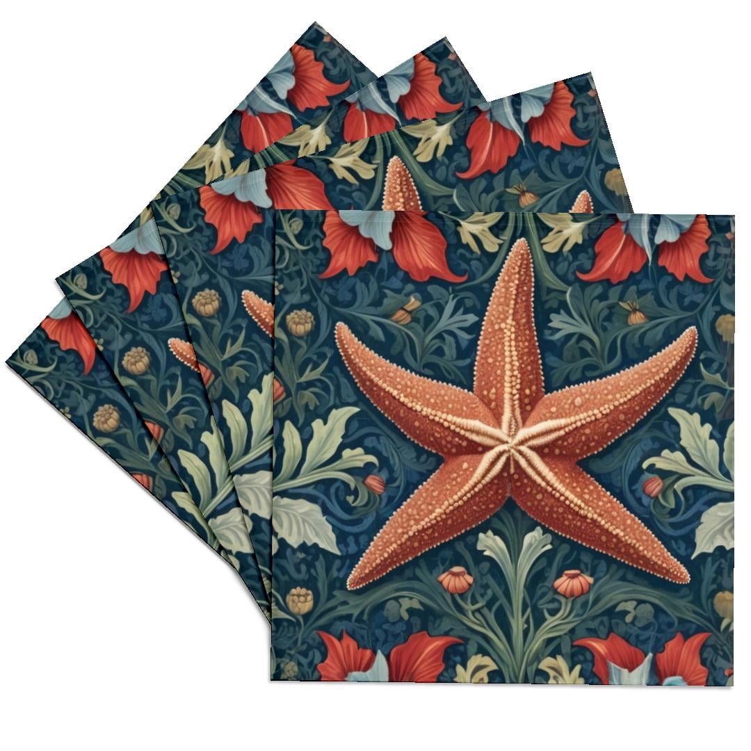 3drose, Starfish William Morris Style Nautical Sea Star Ocean Blue ...