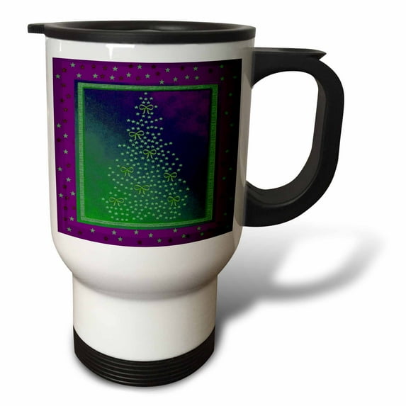 3drose, Stars and Bows on Christmas Tree, Green and Purple, 14oz ...