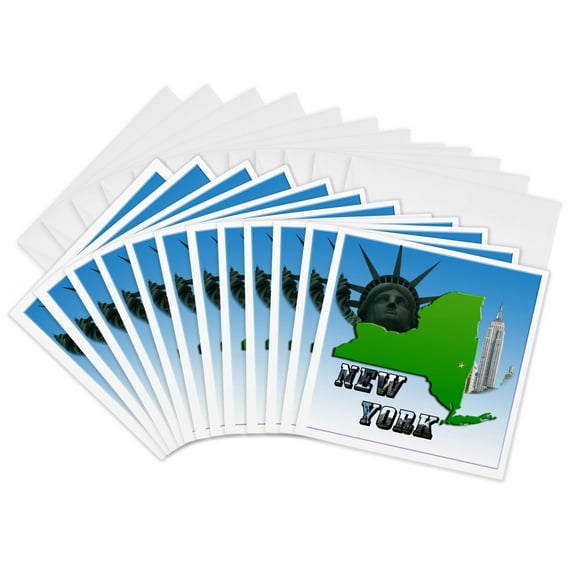 3drose, State Map of New York and Picture Text, 12 Greeting Cards with ...