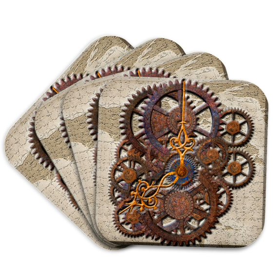 3drose, Steam Punk Cog Wheels in Bronze, Set of 4 Coasters - Cork ...