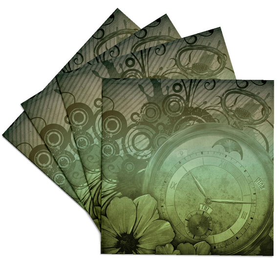 3drose, Steampunk Clock Watch and Flower Design, Set of 4 Ceramic Tile ...