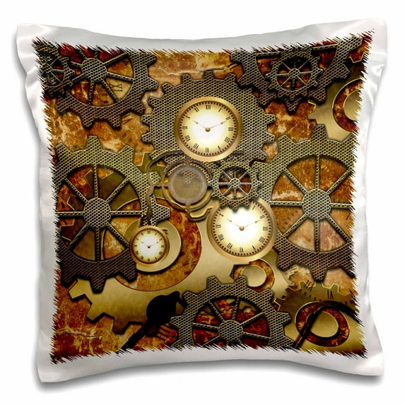 3drose, Steampunk Clocks Gears in Golden Design, 16x16 inch Pillow Case ...