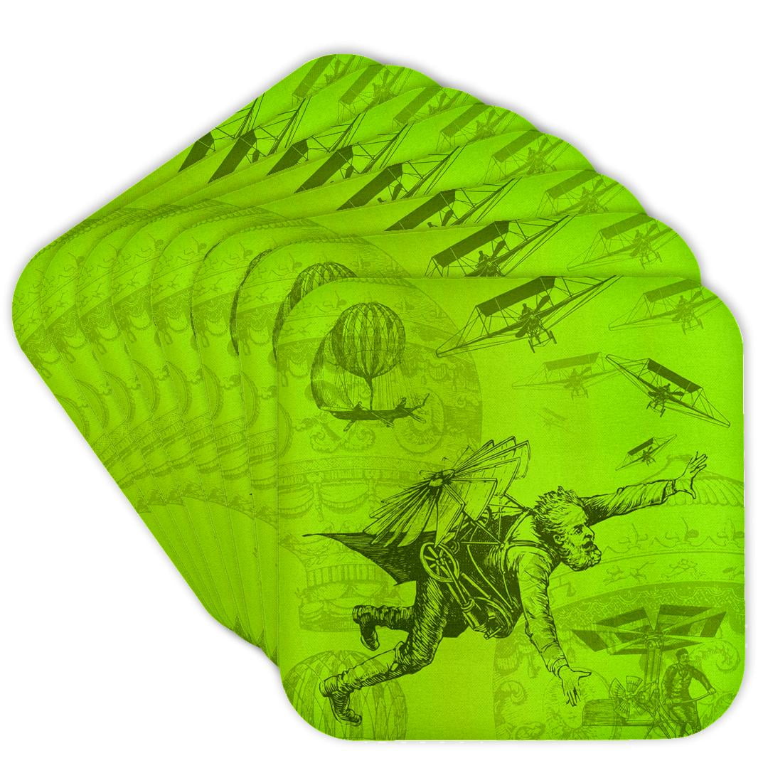 3drose, Steampunk Flying Machines Hot Air Balloons in Acid Green, Set ...