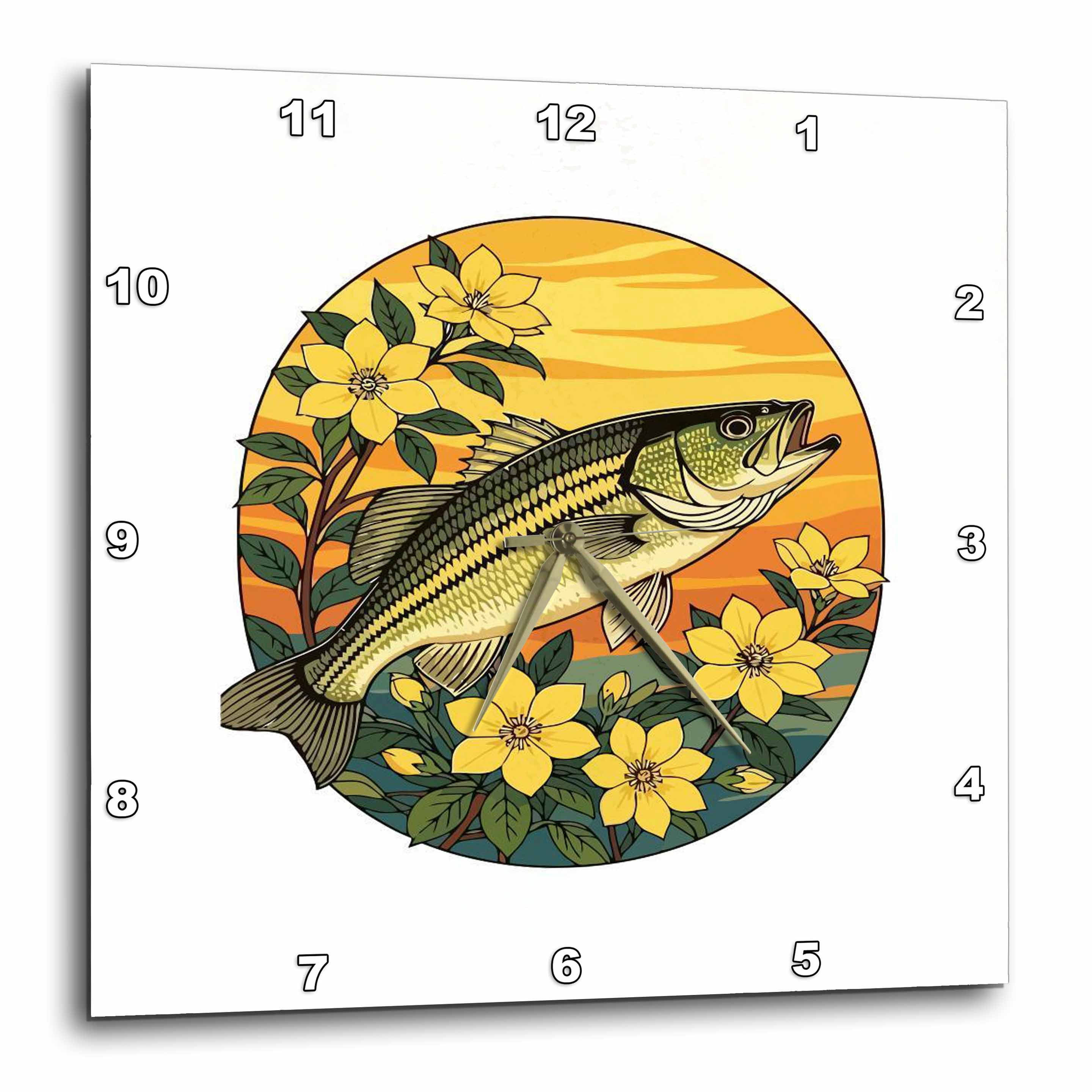 3drose, Striped Bass Rockfish and Yellow Jasmine Flowers, 13x13 Wall ...