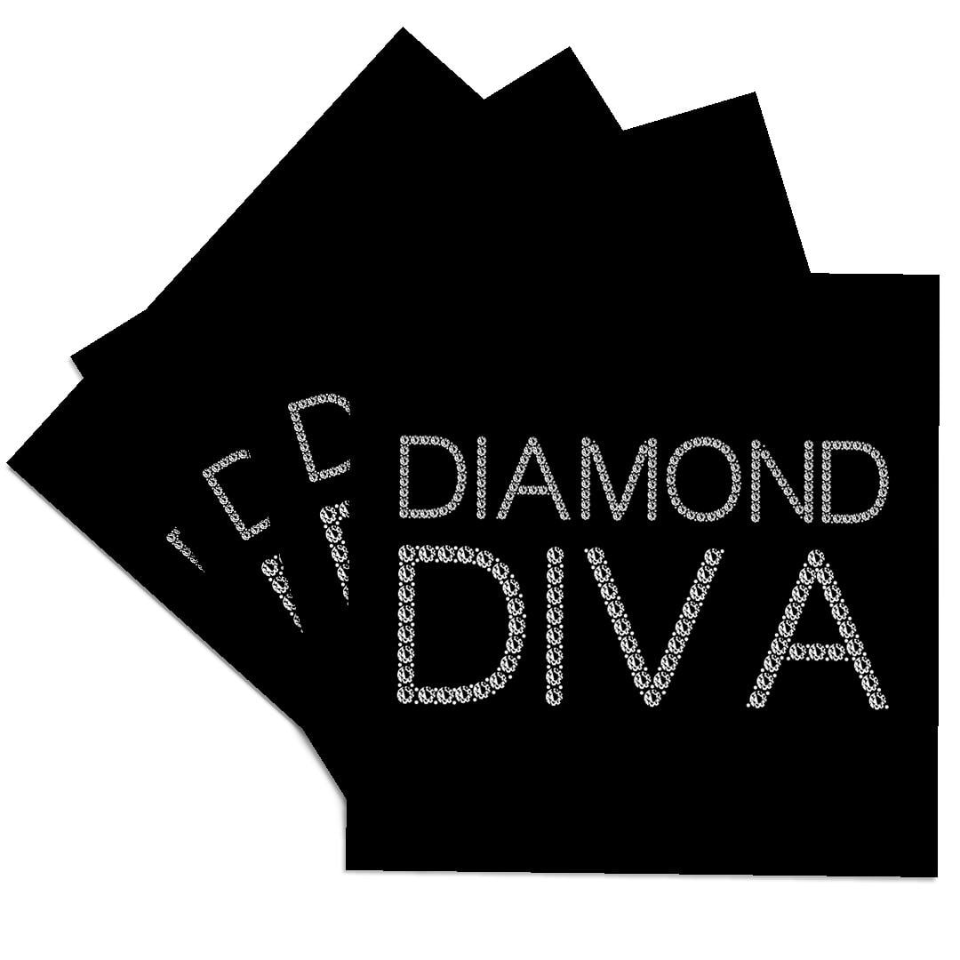 3drose, Stylish Decorative Text Diamond Diva, White on Black Background, Set of 4 Ceramic Tile ...
