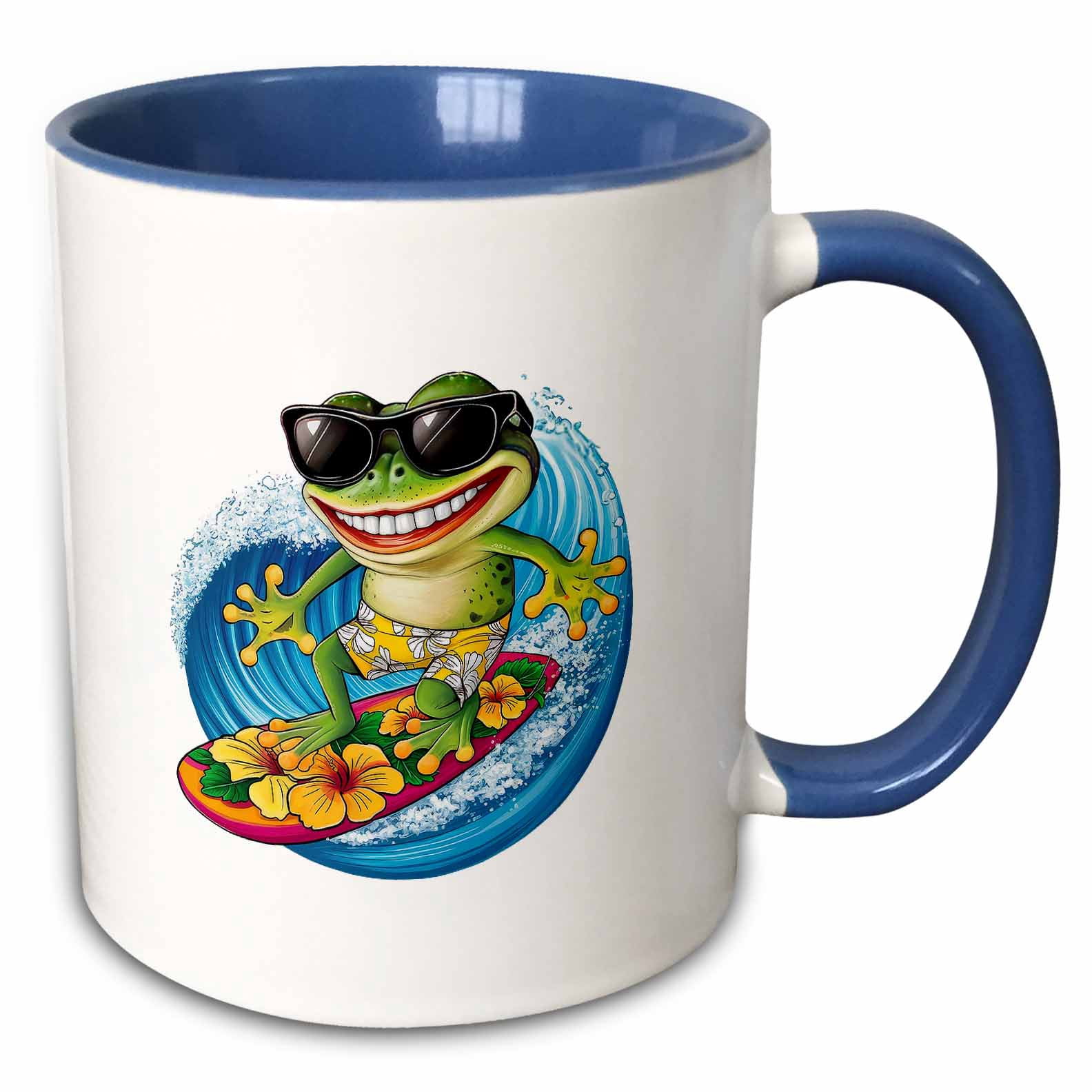 3drose, Stylish Green Frog Wave Surfer. Positive Summer Art Gift for ...
