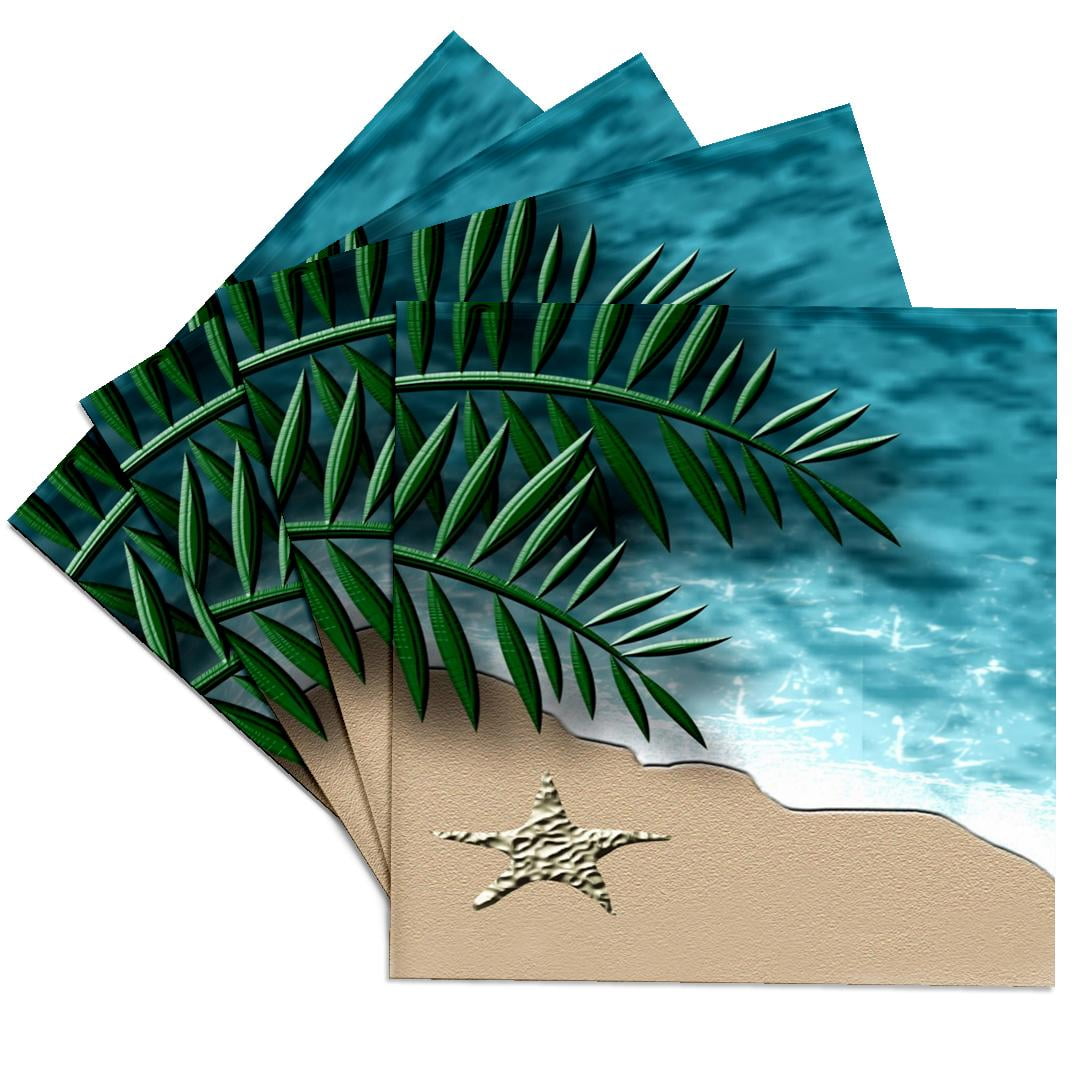 3drose, Stylized Beach Scene Shoreline Ocean Sand Starfish, Set of 4 ...