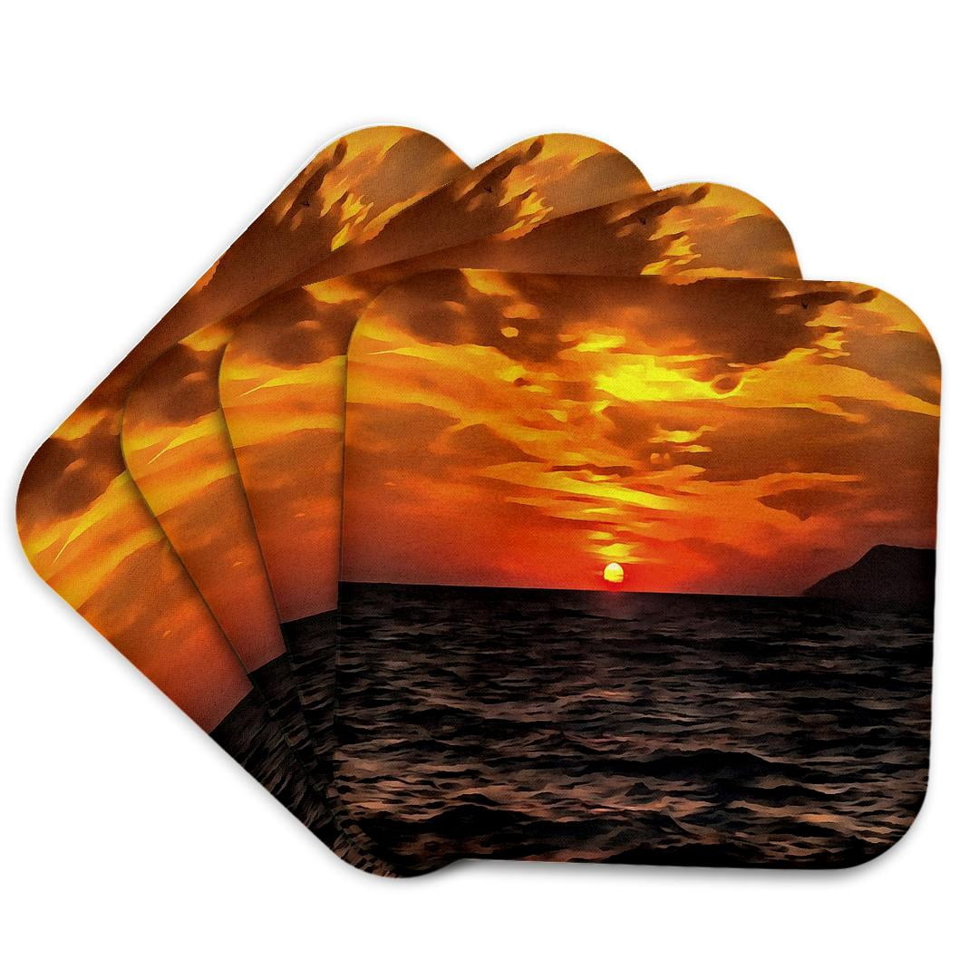 3drose, Sunset over the Aegean Sea Landscape Painting, Set of 4 ...