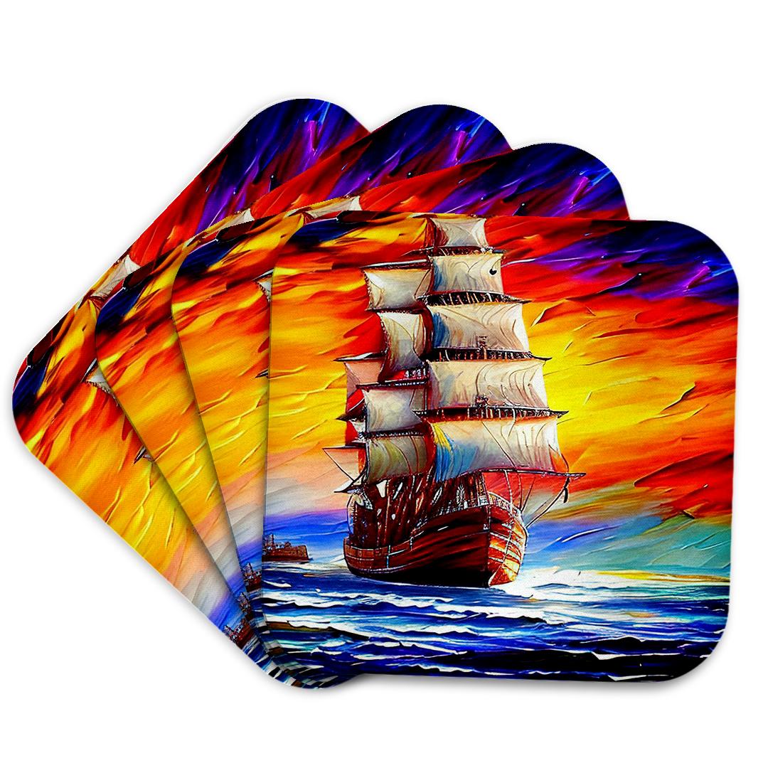 3drose, Tall Ship Digital Art. Merchant Ship at Sunset. Shipwreck Far ...