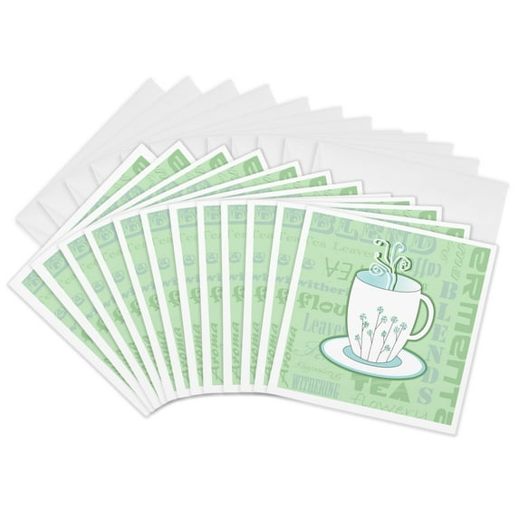 3drose, Tea Lover Gift - Tea Words Print - Green, 12 Greeting Cards ...