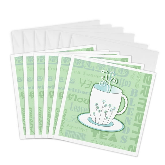 3drose, Tea Lover Gift - Tea Words Print - Green, 6 Greeting Cards with ...