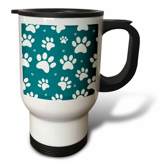 3drose, Teal and White Dog Paw Print Pattern, 14oz Stainless Steel ...