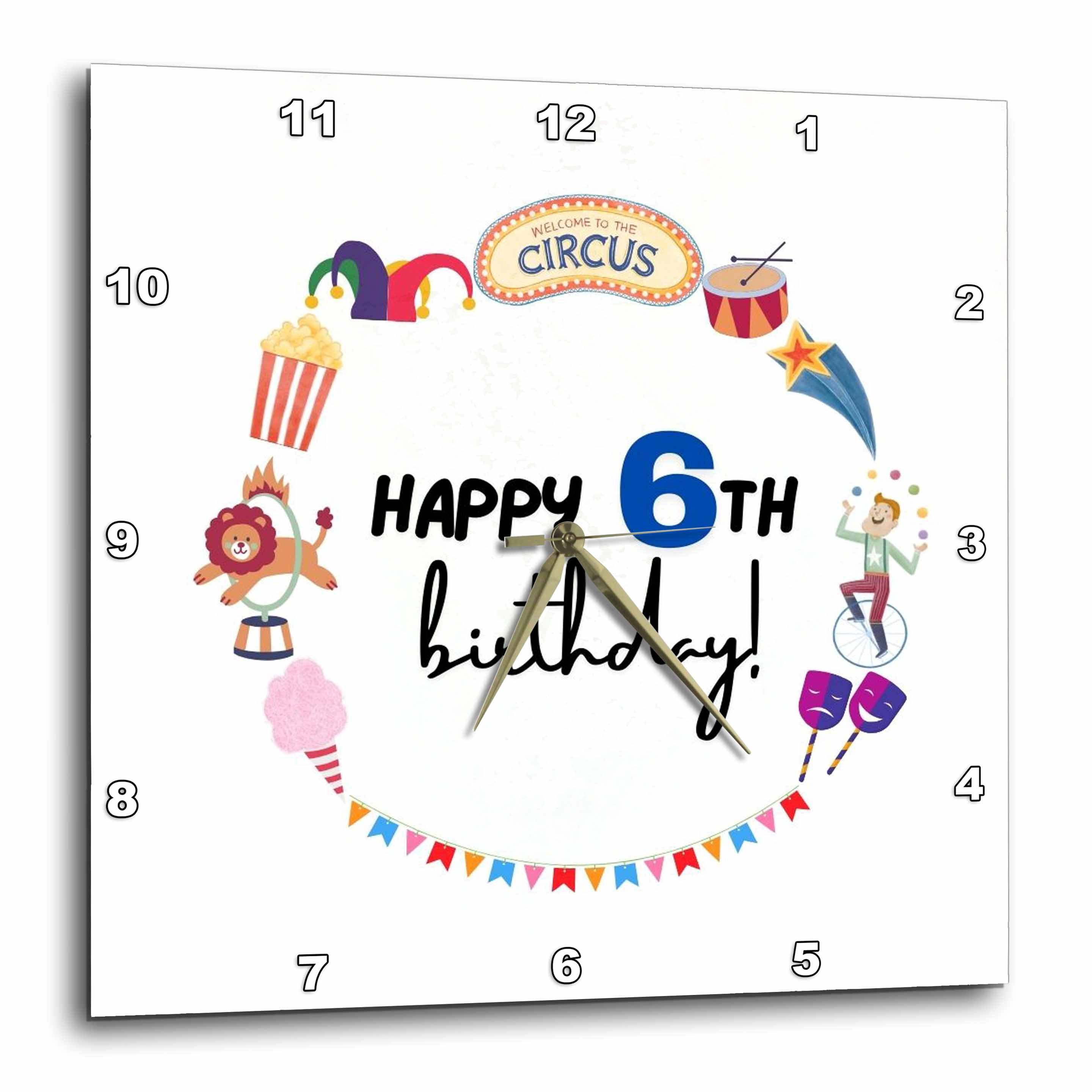 3drose, Text of Happy Birthday Turning 6 - Circus Theme, 15x15 Wall ...