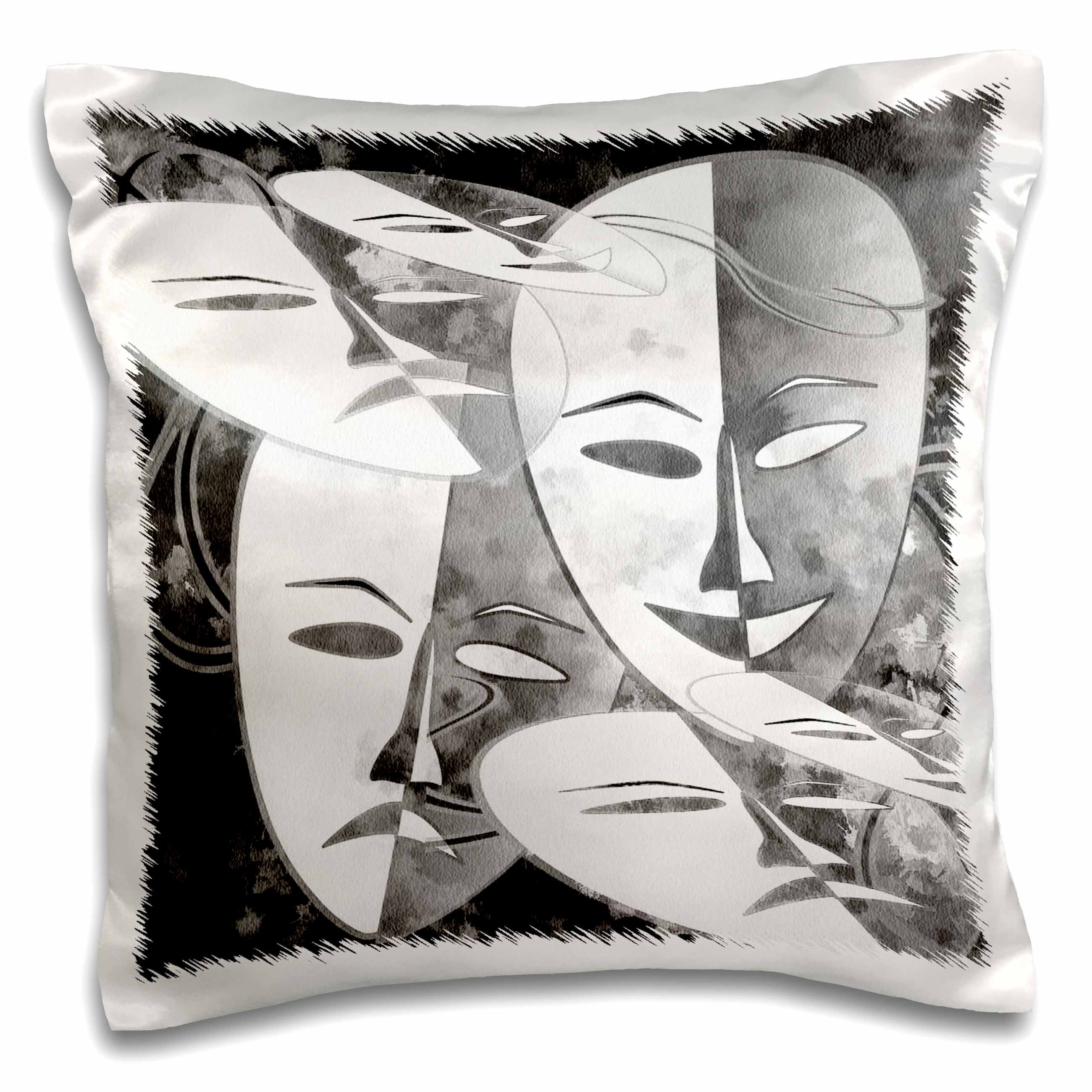 3drose, Theater Masks. Carnival. Grey and White., 16x16 inch Pillow ...