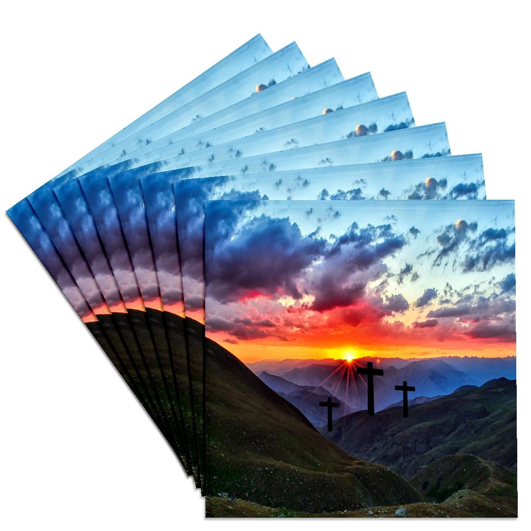 3drose, Three Crosses at Sunrise in the Mountains, Set of 8 Ceramic ...