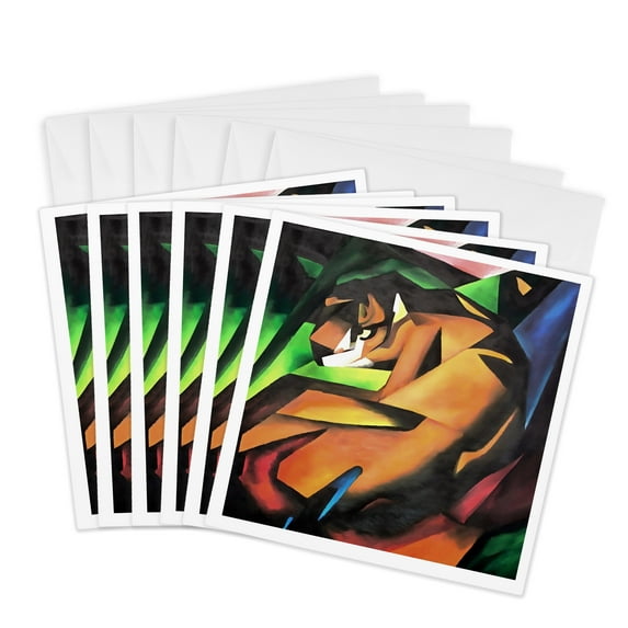 3drose, Tiger in Geometric Art Style Franz Marc, 6 Greeting Cards with ...