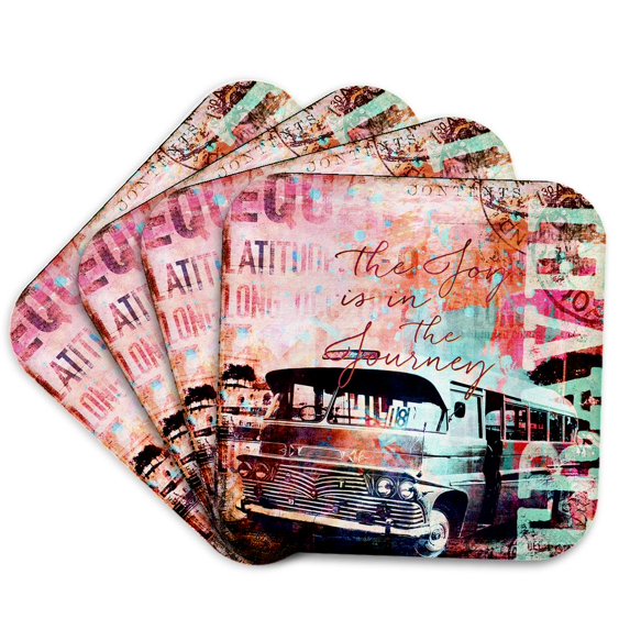 3drose, Travel Camper Van Mixed Media Art with Text the Joy Is in the ...
