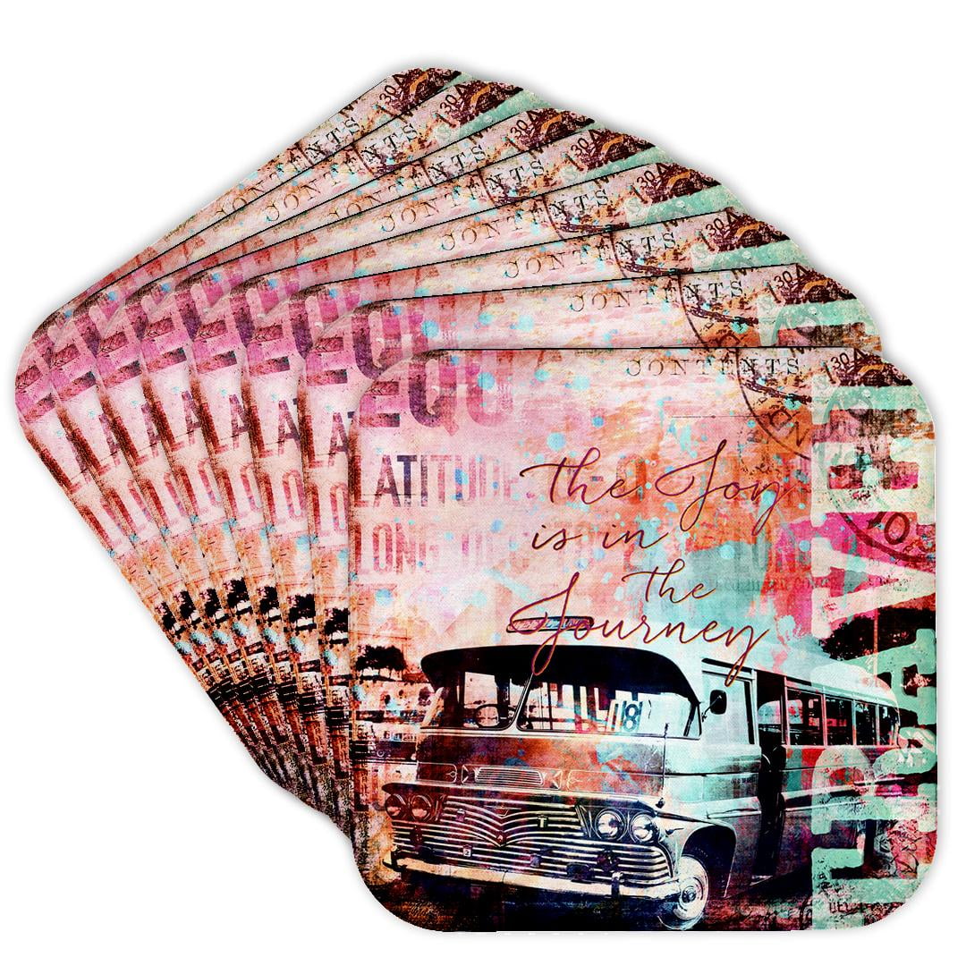 3drose, Travel Camper Van Mixed Media Art with Text the Joy Is in the ...