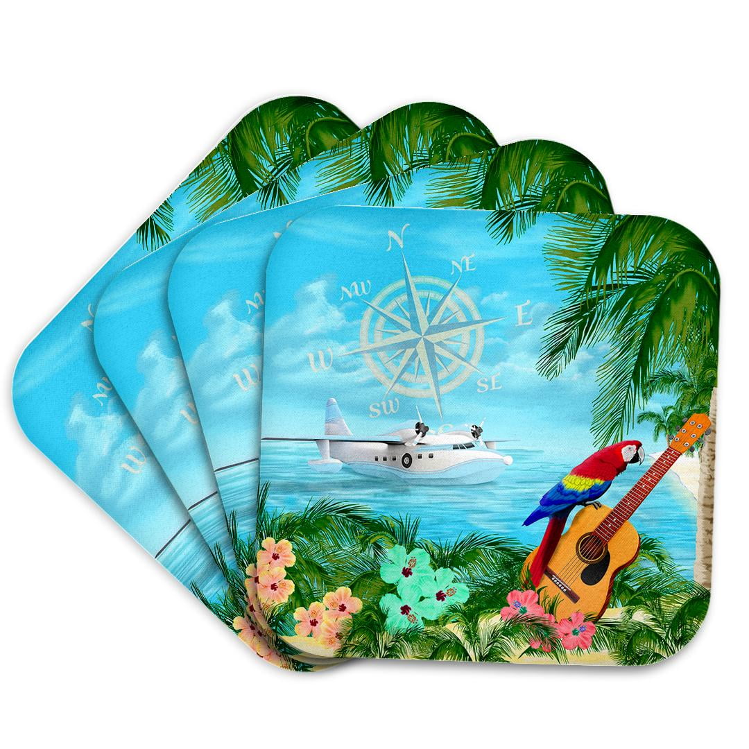 3drose, Trop Rock Island Music Design with a Sea Plane., Set of 4 ...