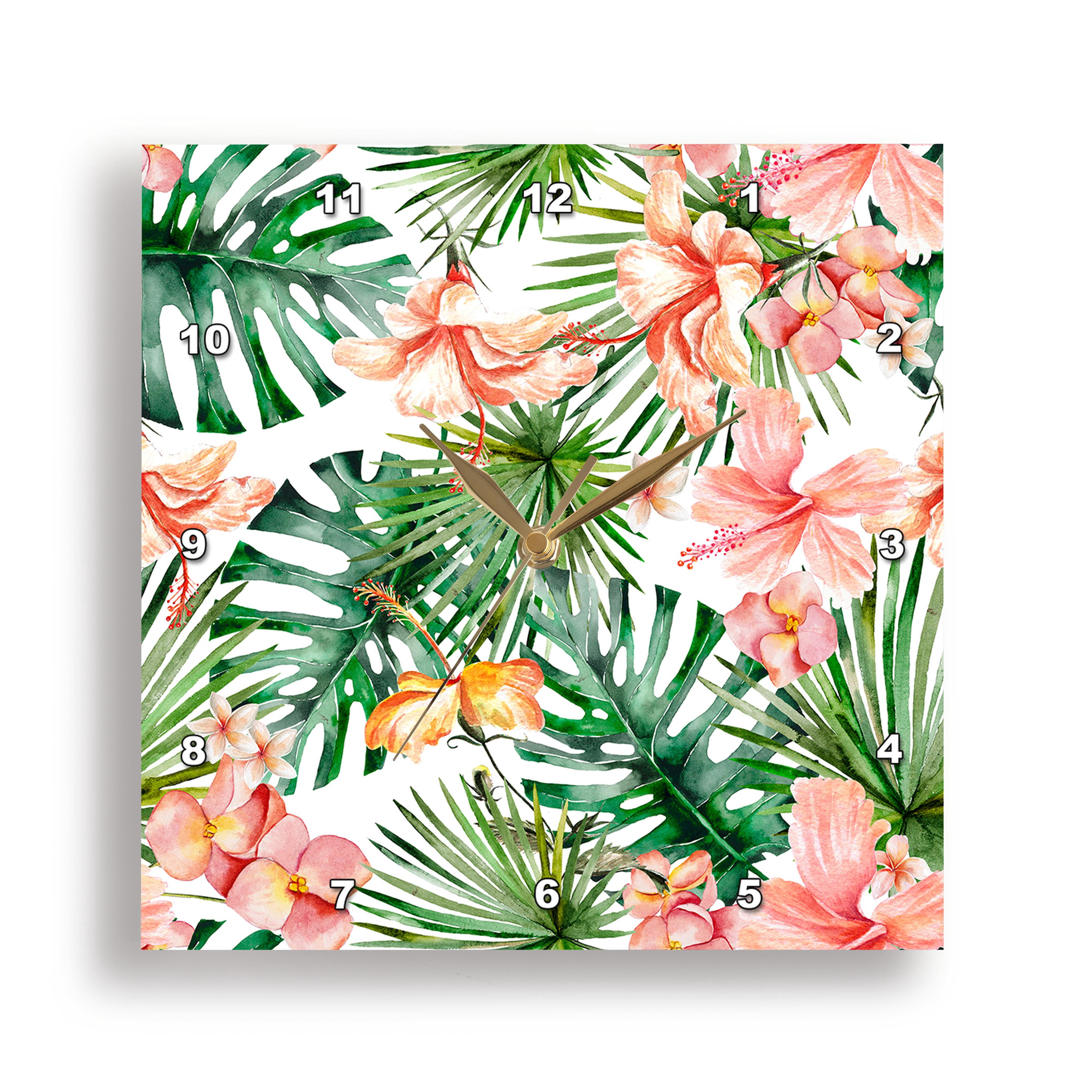 3drose, Tropical Aloha Jungle Summer Hibiscus and Leaves Pattern, 10x10 ...
