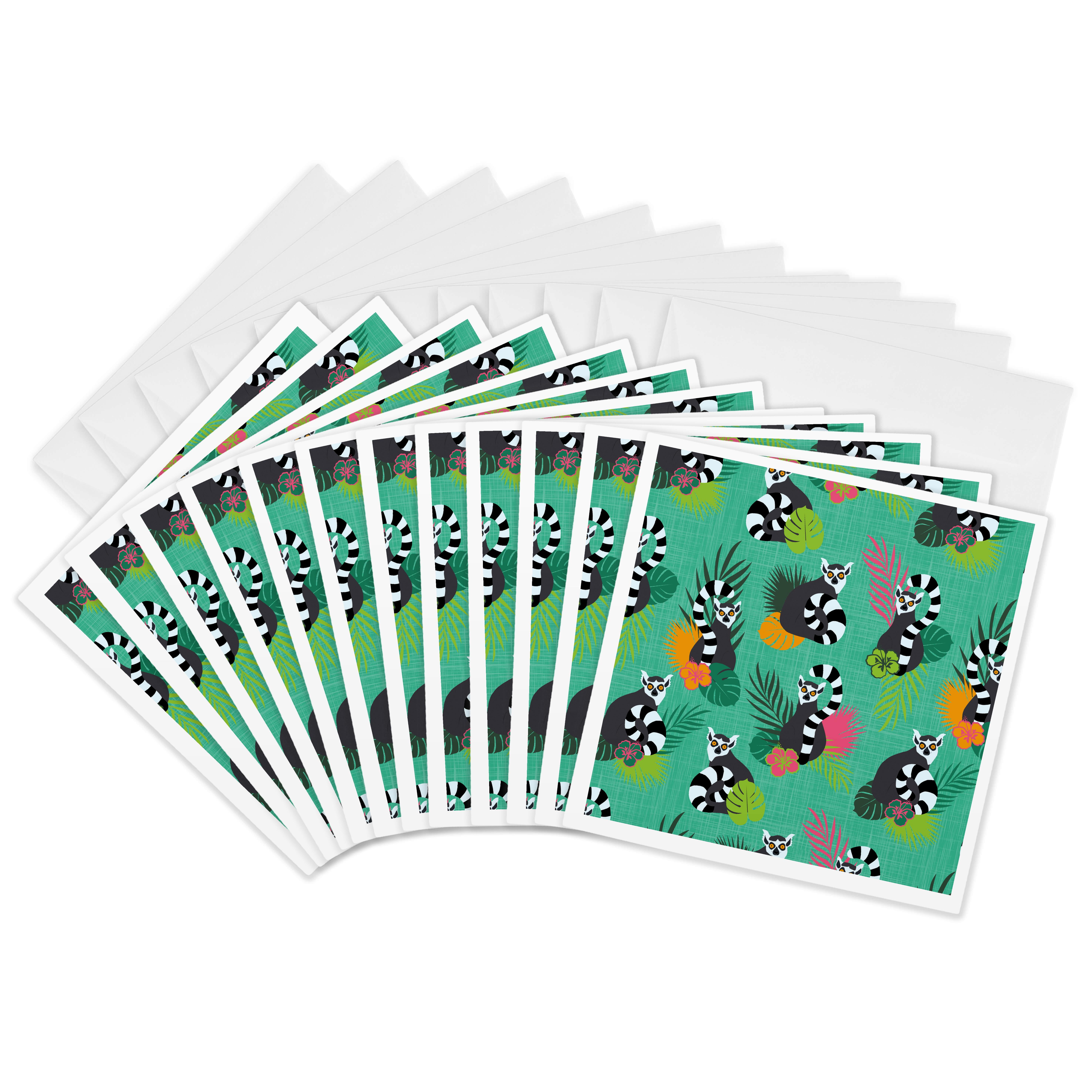 3drose, Tropical Lemurs Aquamarine, 12 Greeting Cards with Envelopes ...