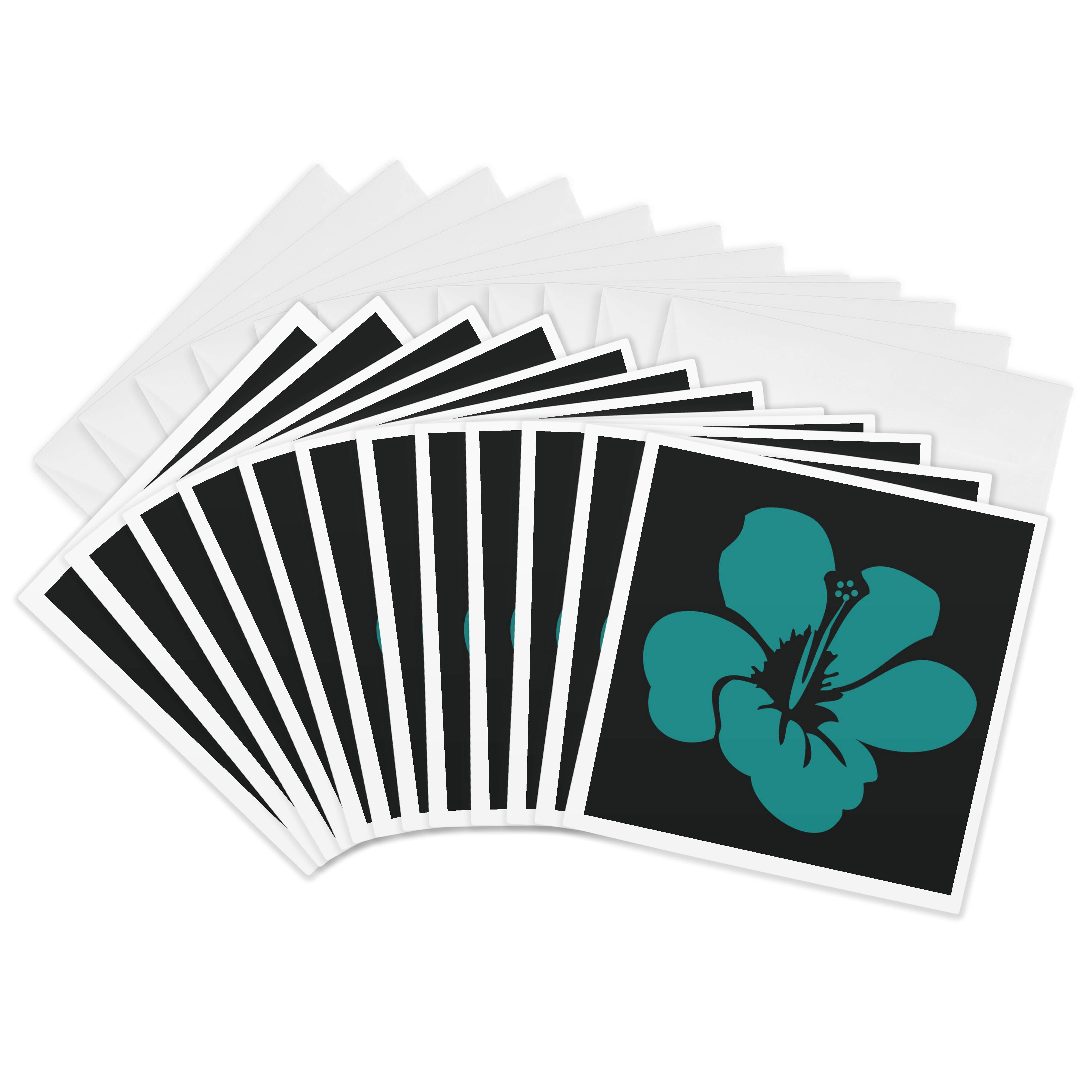 3drose, Tuquoise Hibiscus Flower - Hawaiian Floral - Art, 12 Greeting ...