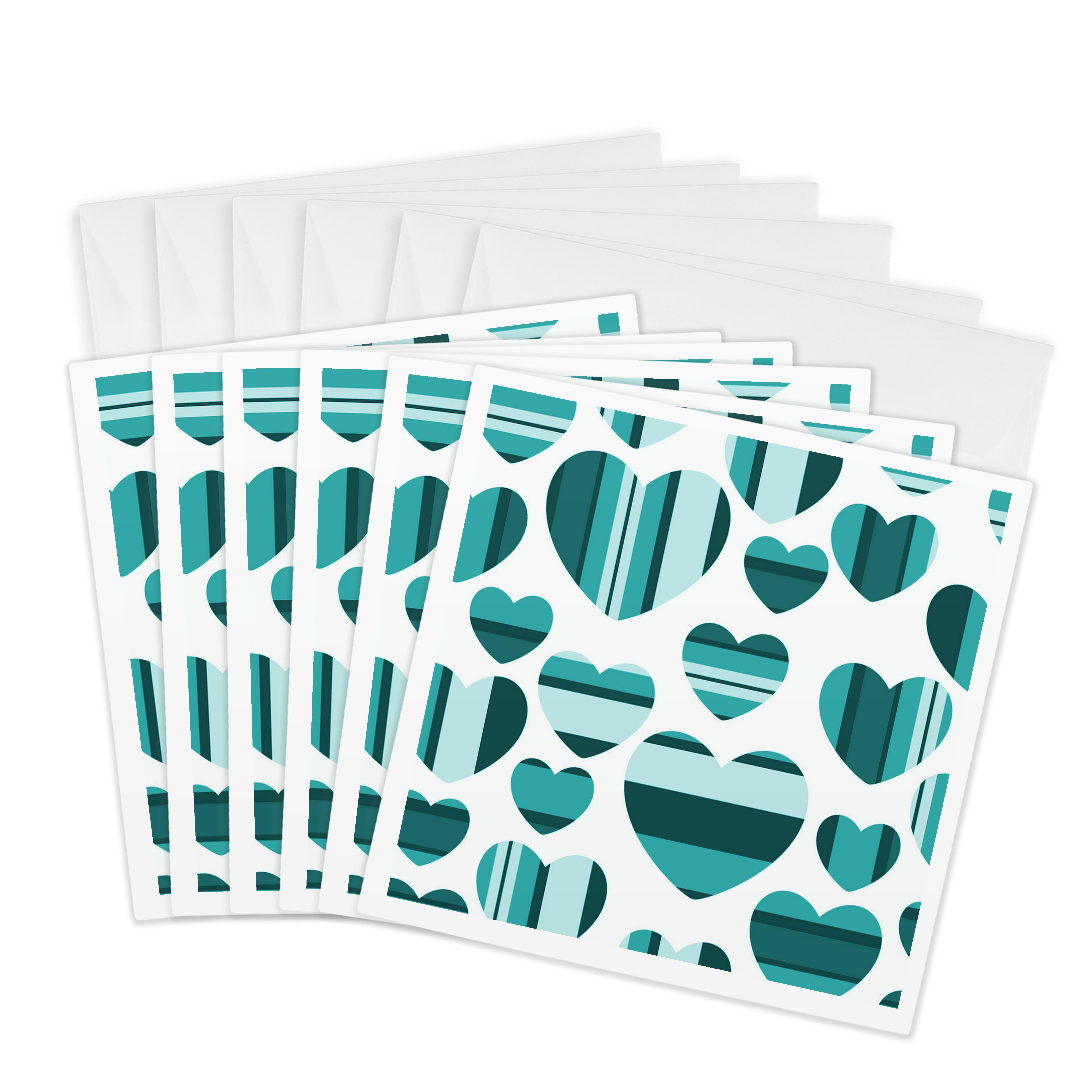 3drose, Turquoise and White Large and Small Striped Hearts, 6 Greeting ...