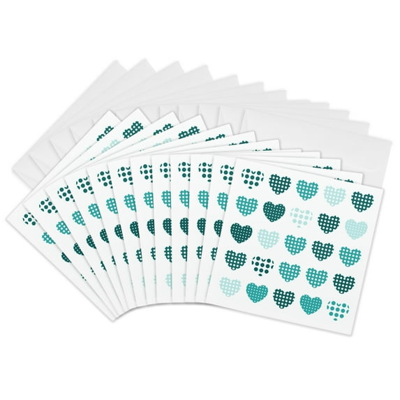 3drose, Turquoise and White Polka Dot Hearts in a Row, 12 Greeting ...