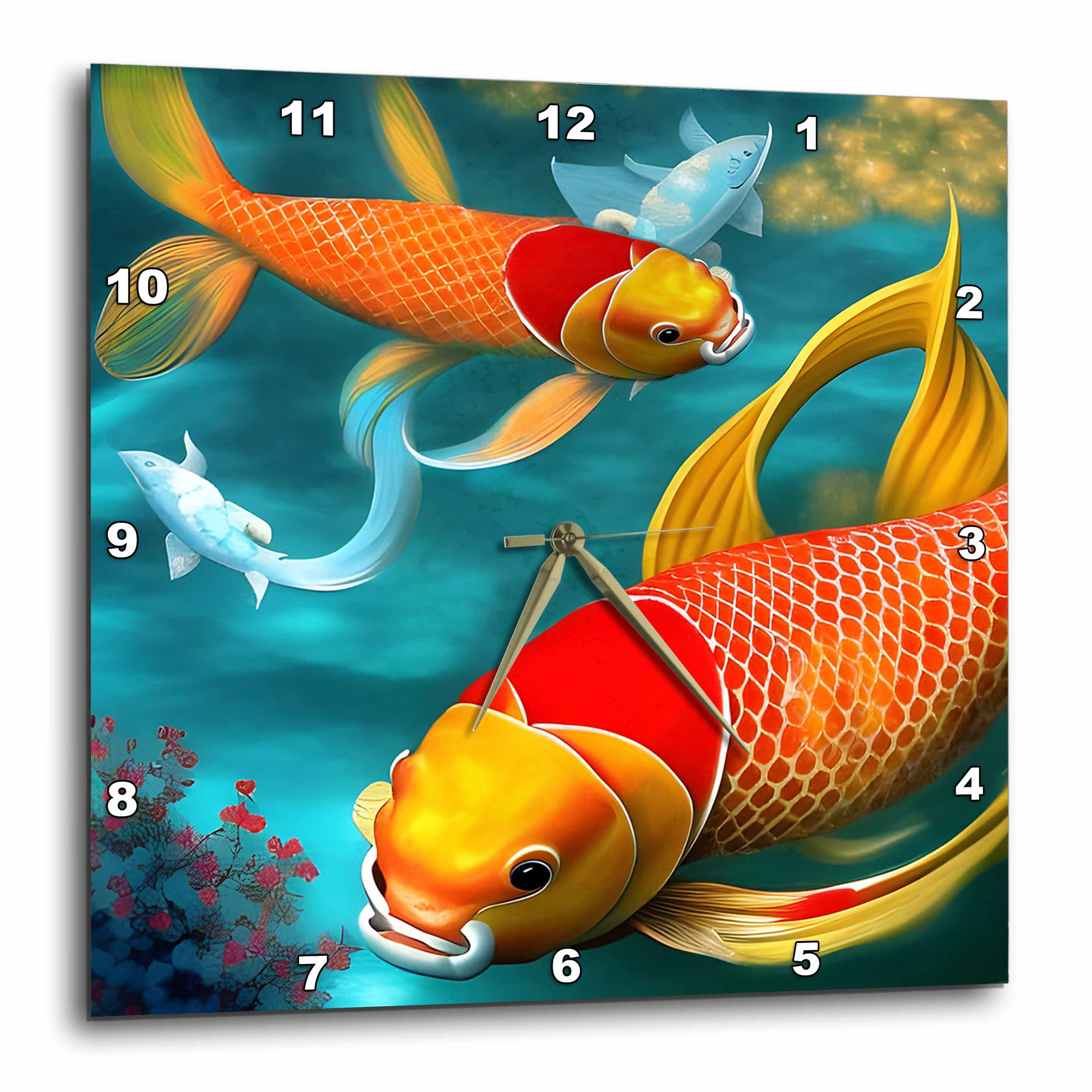 3drose, Two Beautiful Koi Fish Representing Pisces, 15x15 Wall Clock ...
