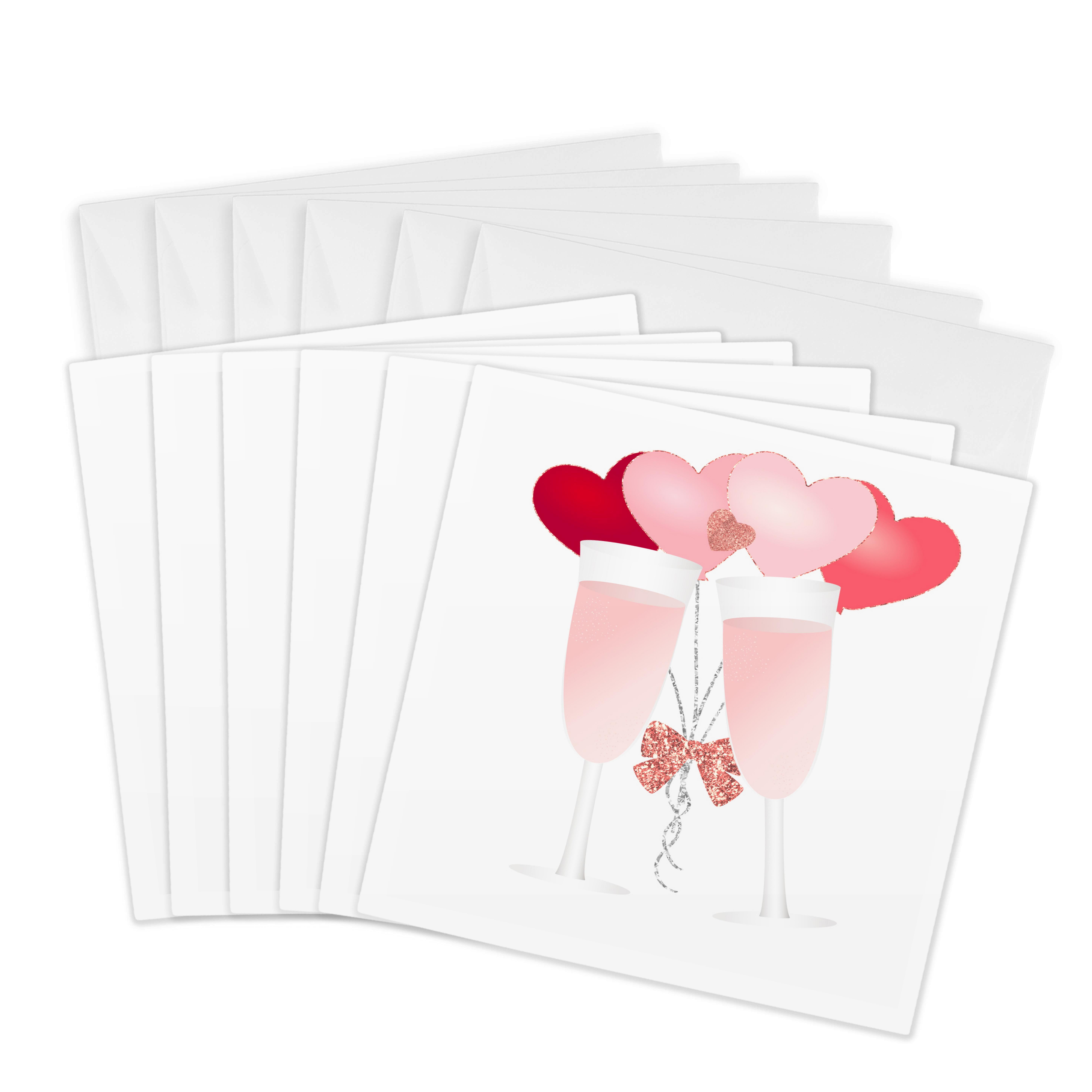 3drose, Two Champagne Glasses and Hearts, 6 Greeting Cards with ...