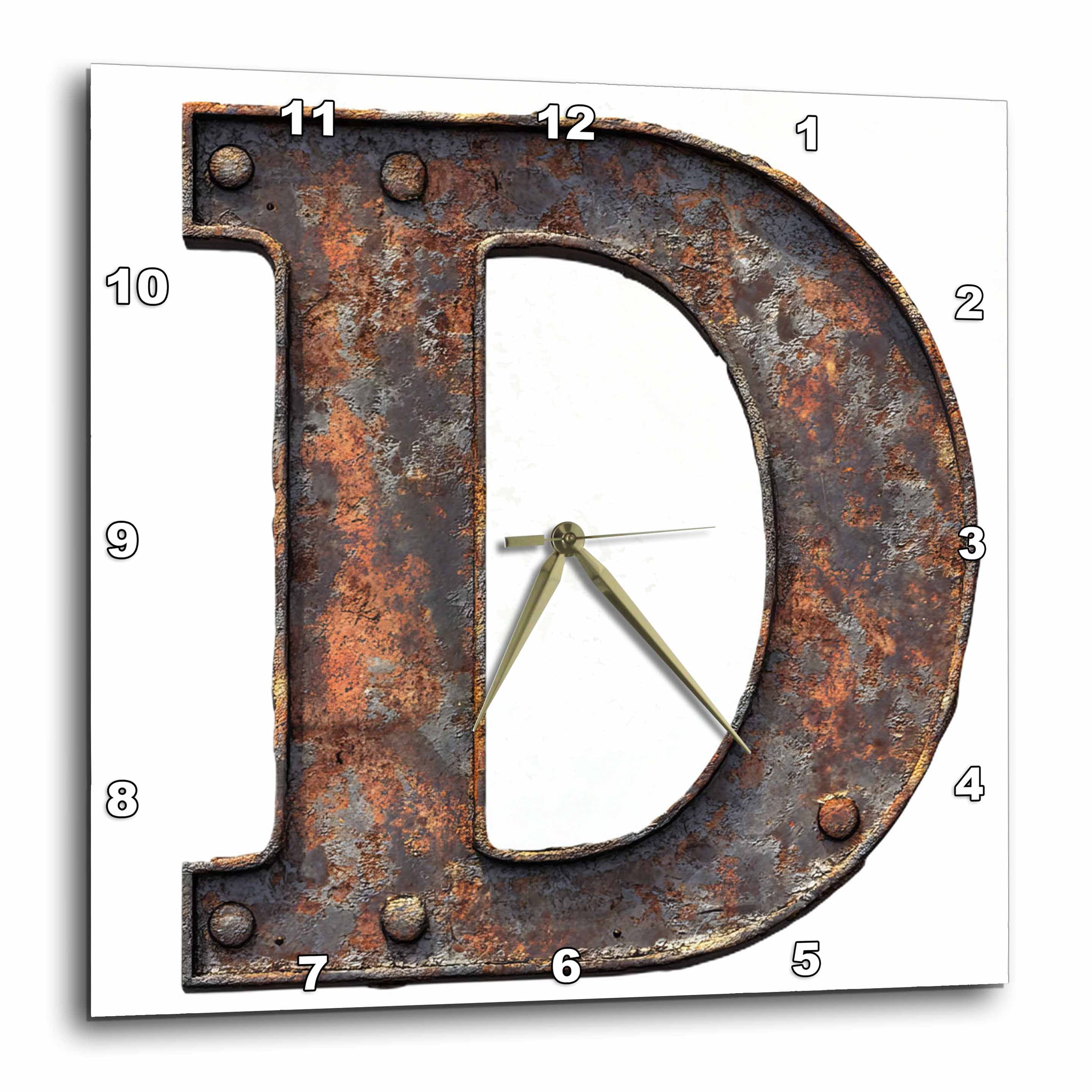 3drose, Urban Image of Rusty Metal Monogram Letter D, 10x10 Wall Clock ...