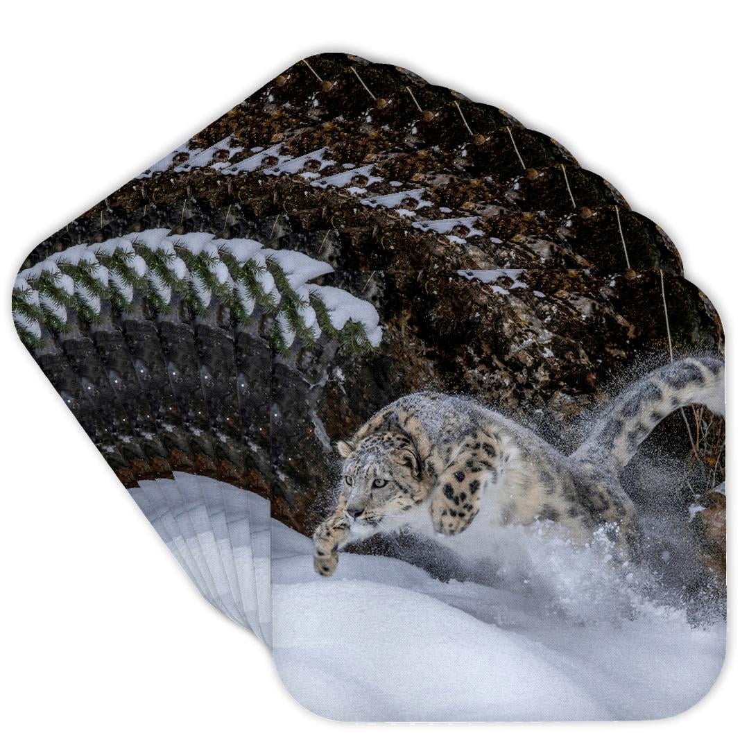 3drose, Usa, Montana. Leaping Captive Snow Leopard in Winter., Set of 8 ...