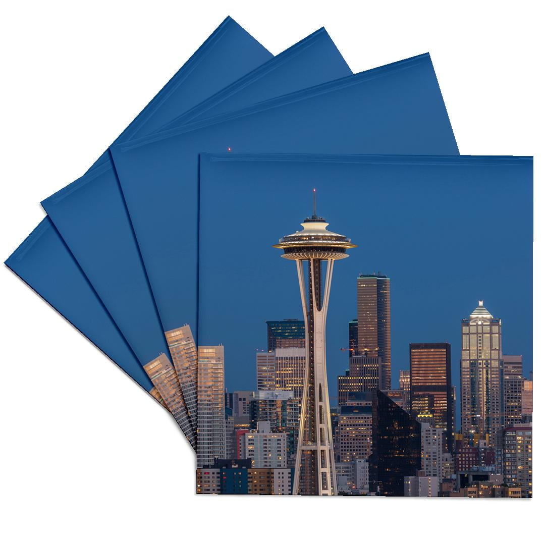 3drose, Usa, Washington State. Seattle Skyline at Dusk., Set of 4 ...