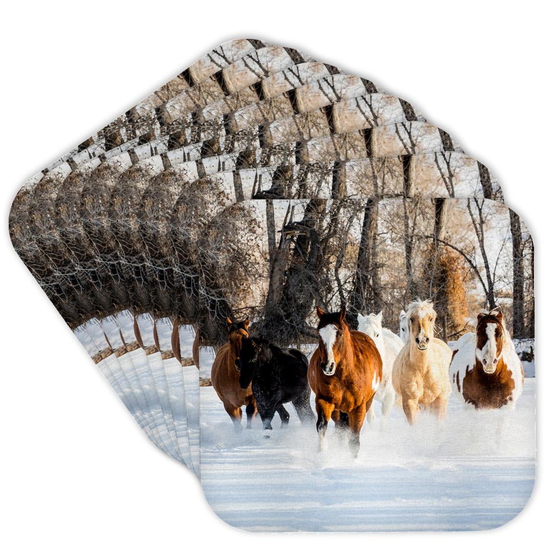 3drose, Usa, Wyoming, Shell, a Herd of Horses, Pr, Set of 8 Coasters ...