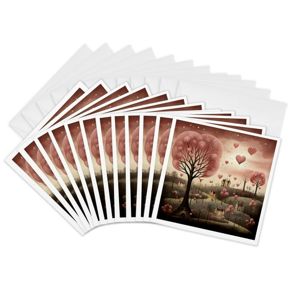 3drose, Valentine Fantasy Tree Scene, 12 Greeting Cards with Envelopes ...