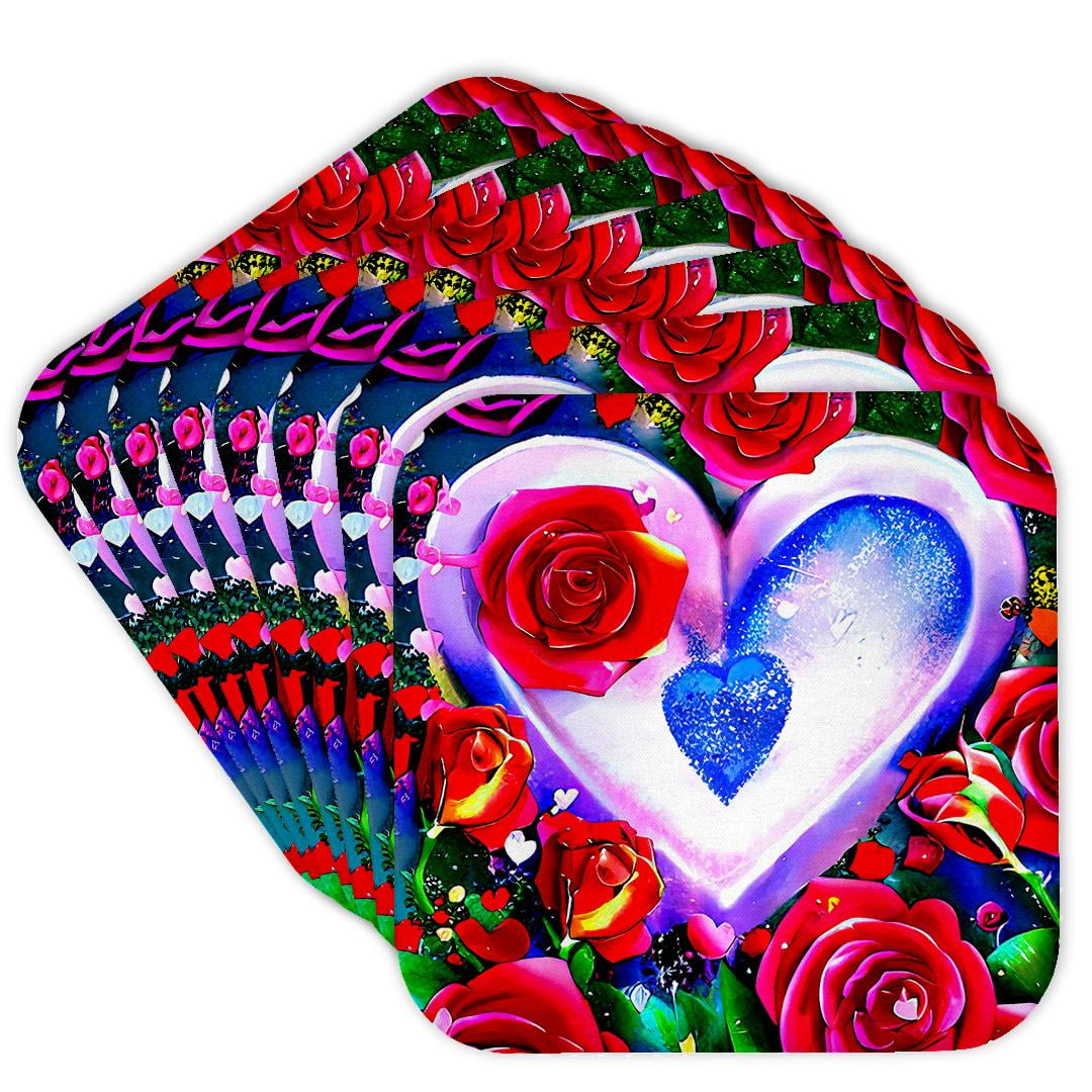 3drose, Valentines Day. Pink Heart, Red Roses, Green Leaves. Cool Card ...