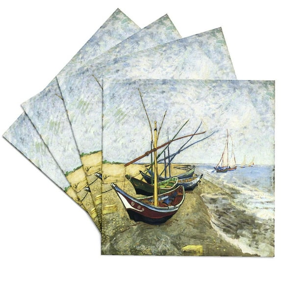 3drose, Van Gogh Painting Fishing Boats on the Beach, Set of 4 Ceramic ...