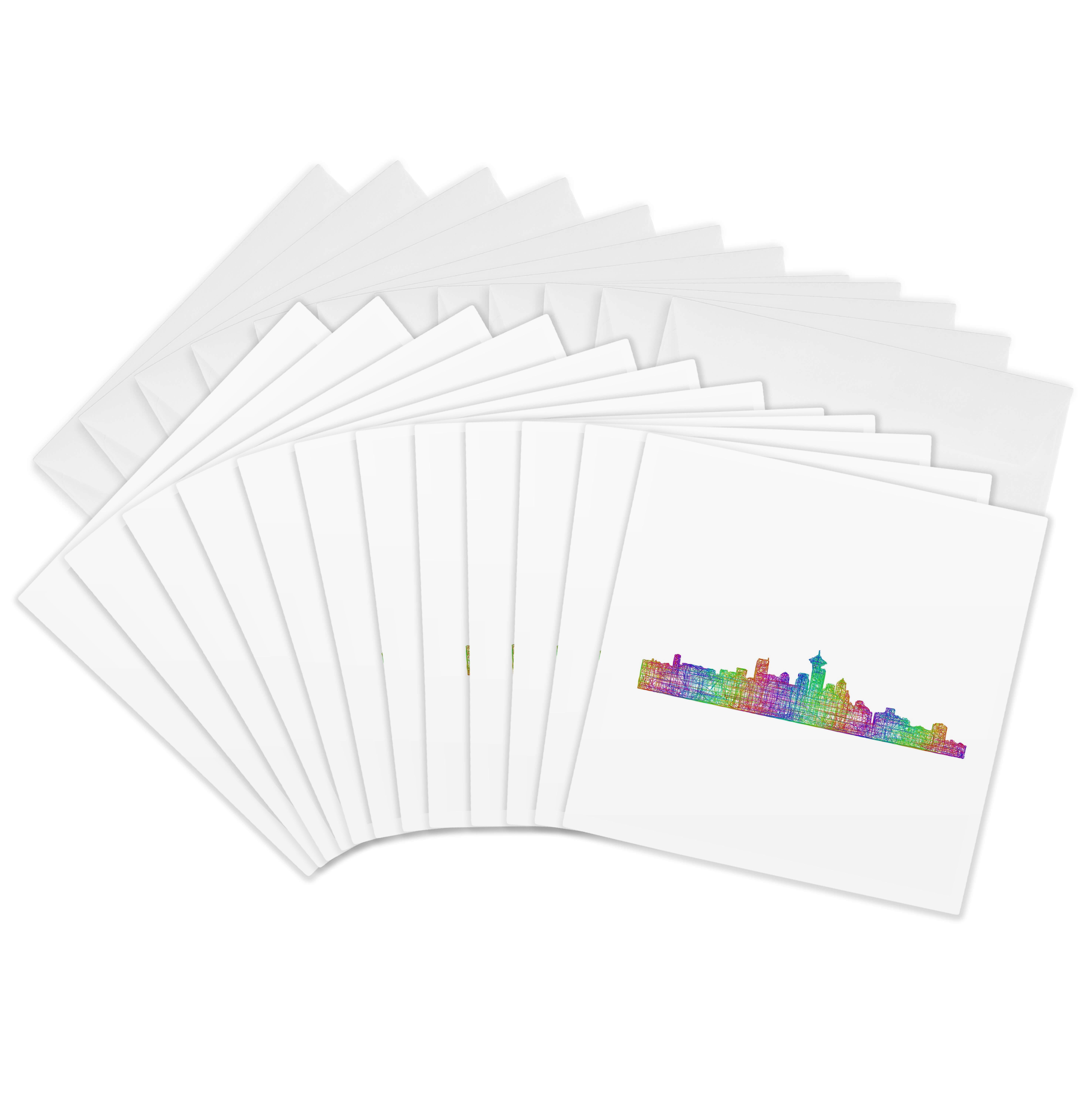 3drose, Vancouver City Skyline - Multicolor Line Art, 12 Greeting Cards ...
