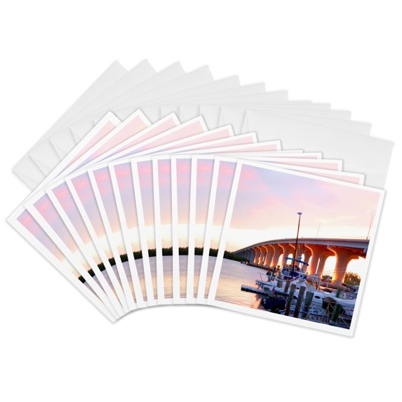 3drose, Vero Beach Bridge Sunset Boats Florida, 12 Greeting Cards with ...