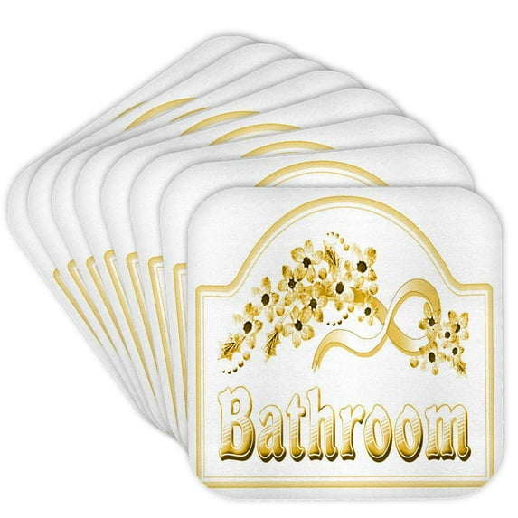 3drose, Victorian Yellow Gold Bathroom Sign, Set of 8 Coasters - Soft ...