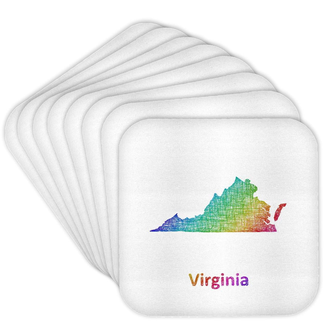 3drose, Virginia State Map - Rainbow Sketch Design, Set of 8 Coasters ...