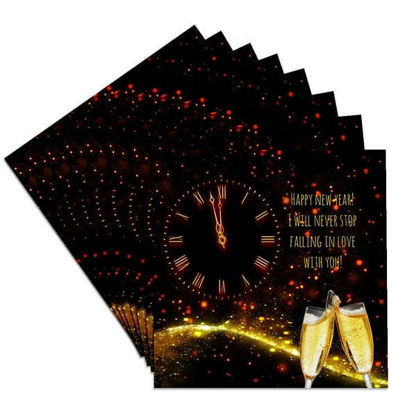 3drose, Wall Clock, Two Glasses of Champagne. Happy New Year Love ...