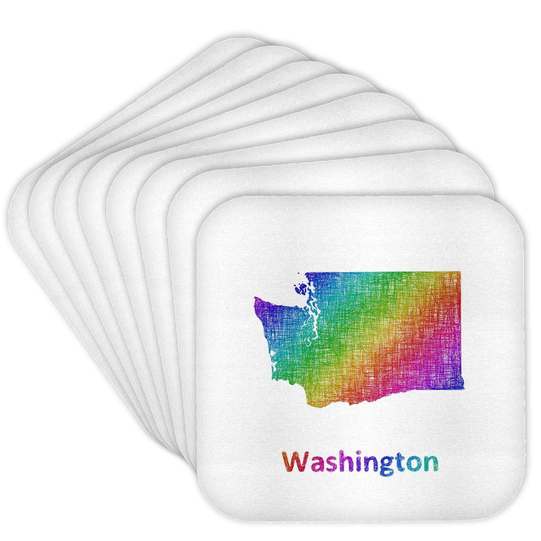 3drose, Washington State Map - Rainbow Sketch Design, Set of 8 Coasters ...