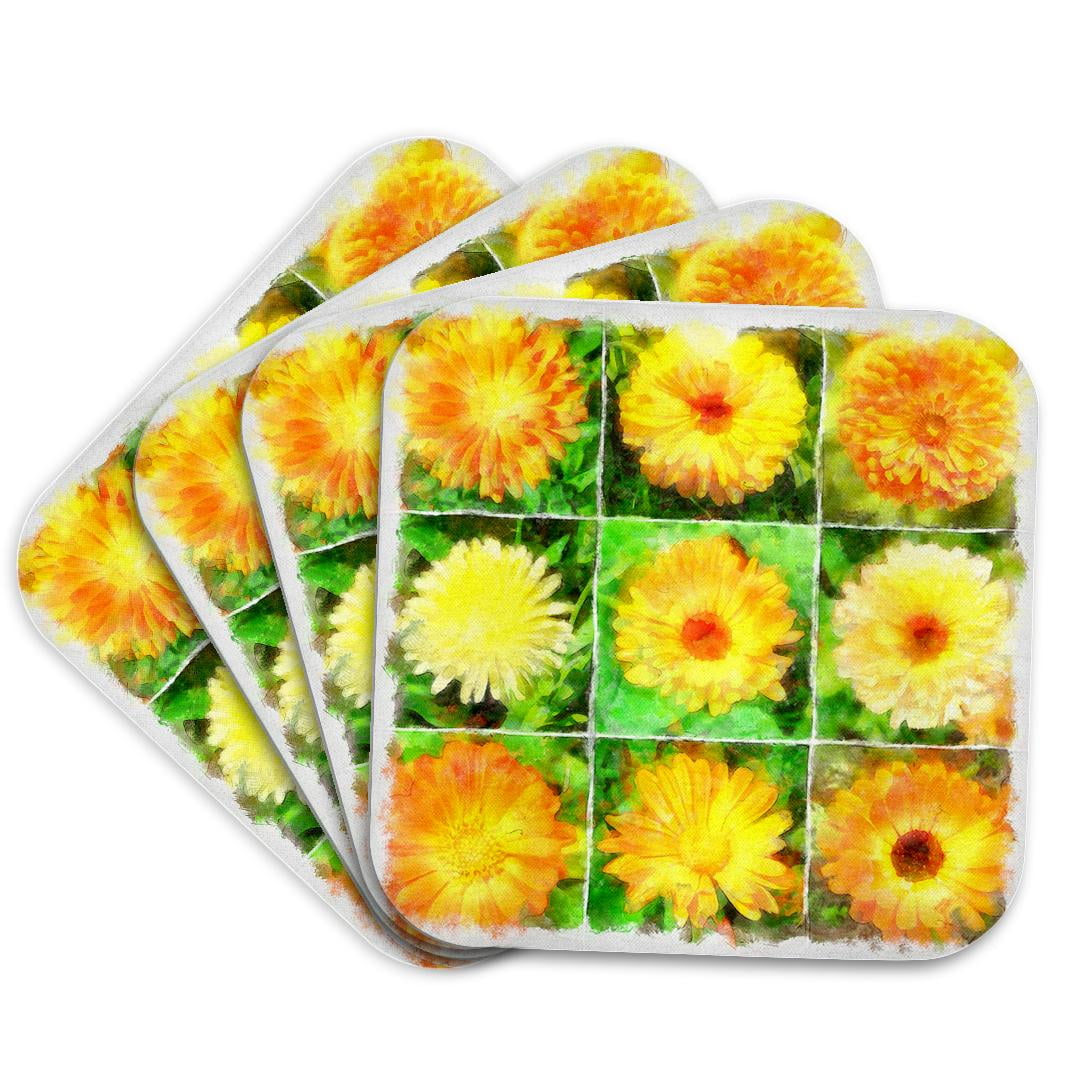 3drose, Watercolour Collage of Yellow and Orange Marigolds, Set of 4 ...