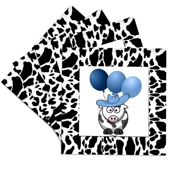 3drose, Western Cow Print with Blue Balloons, Set of 4 Ceramic Tile ...