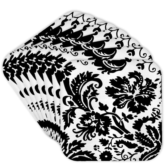 3drose, White Damask with Black Large Print Stylish Flowery Swirls ...
