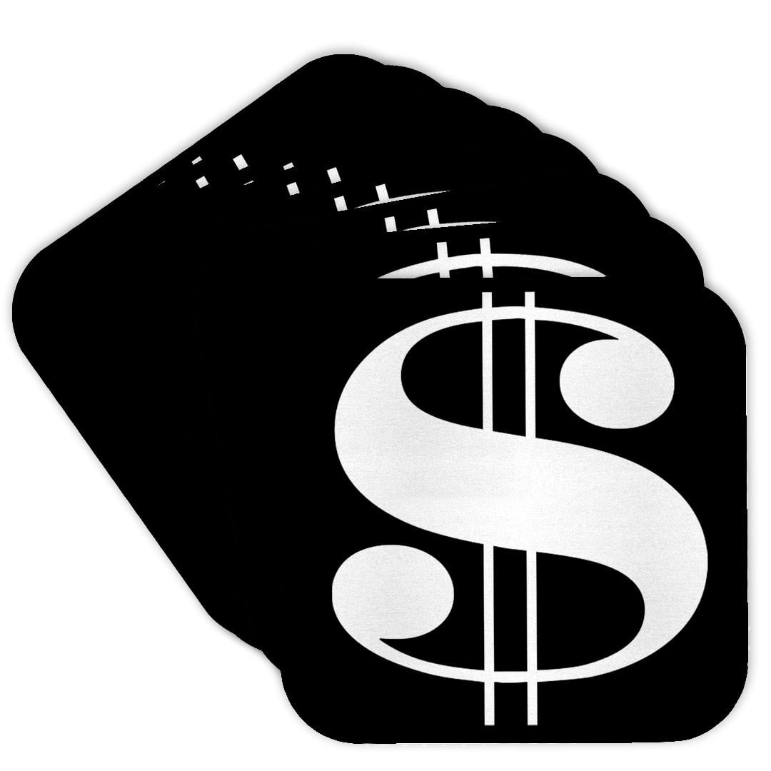 3drose, White Dollar Sign Against a Black Background, Set of 8 Coasters ...