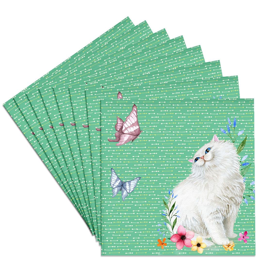 3drose, White Fluffy Kitten Looking up at Butterflies, Set of 8 Ceramic ...