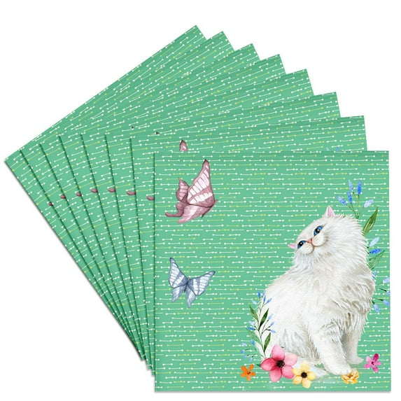 3drose, White Fluffy Kitten Looking up at Butterflies, Set of 8 Ceramic ...